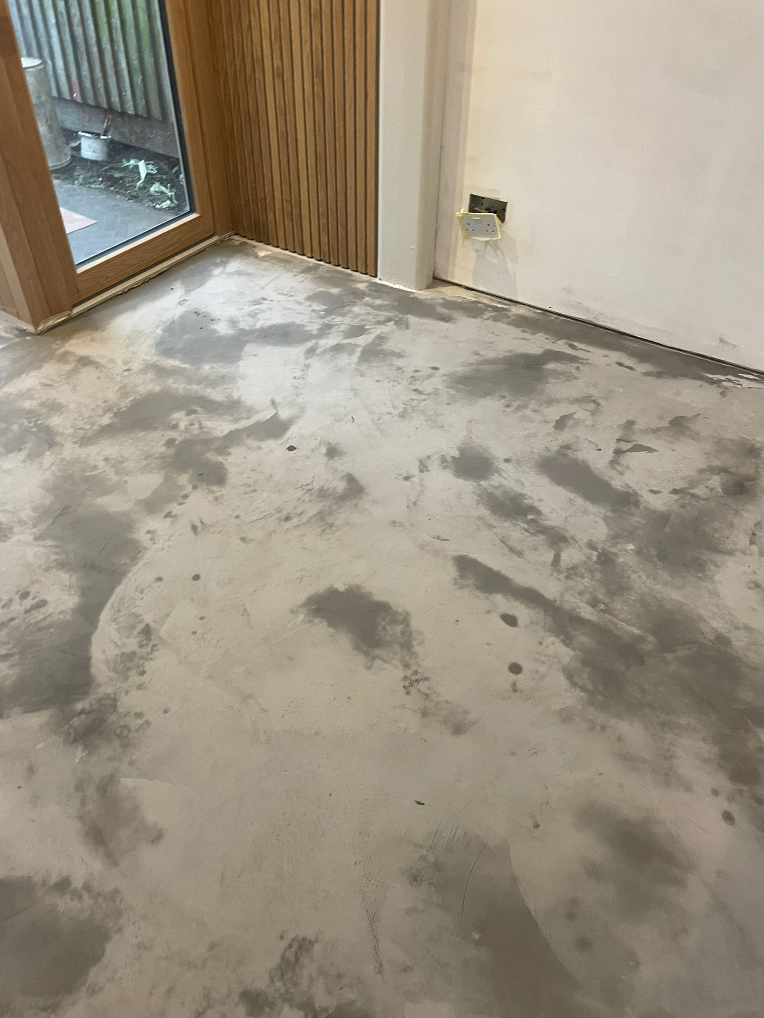A latex screeded subfloor in Marylebone ready for a linoleum floor ...
